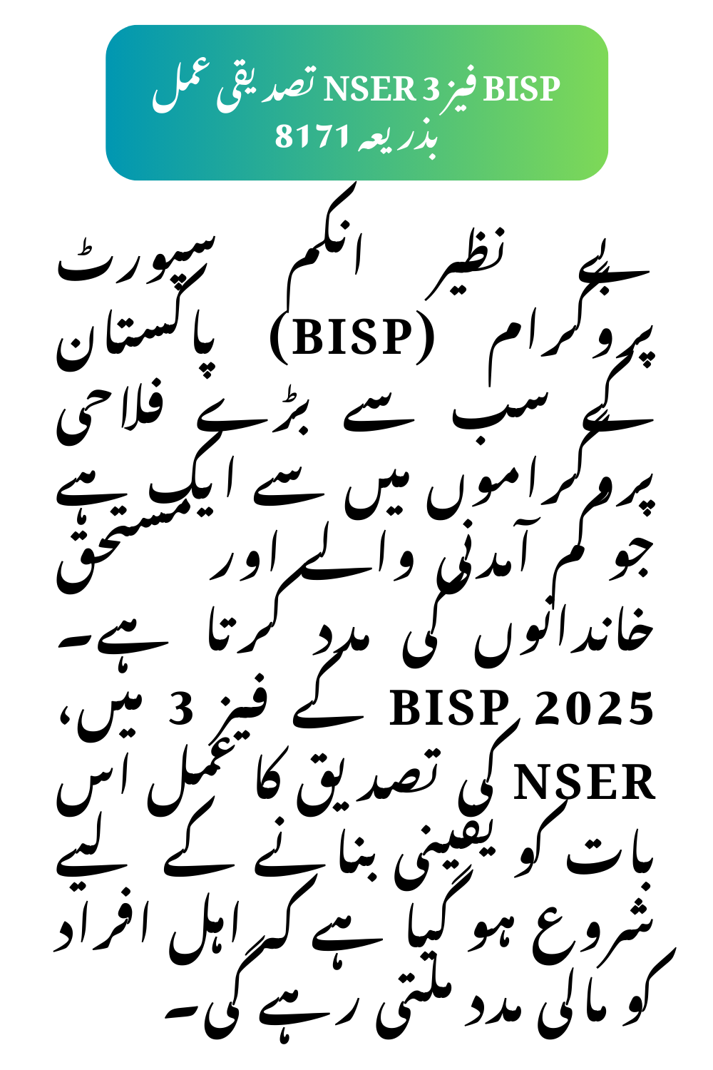 BISP Phase 3 NSER Verification Process via 8171 - azag-punjabgov.com.pk