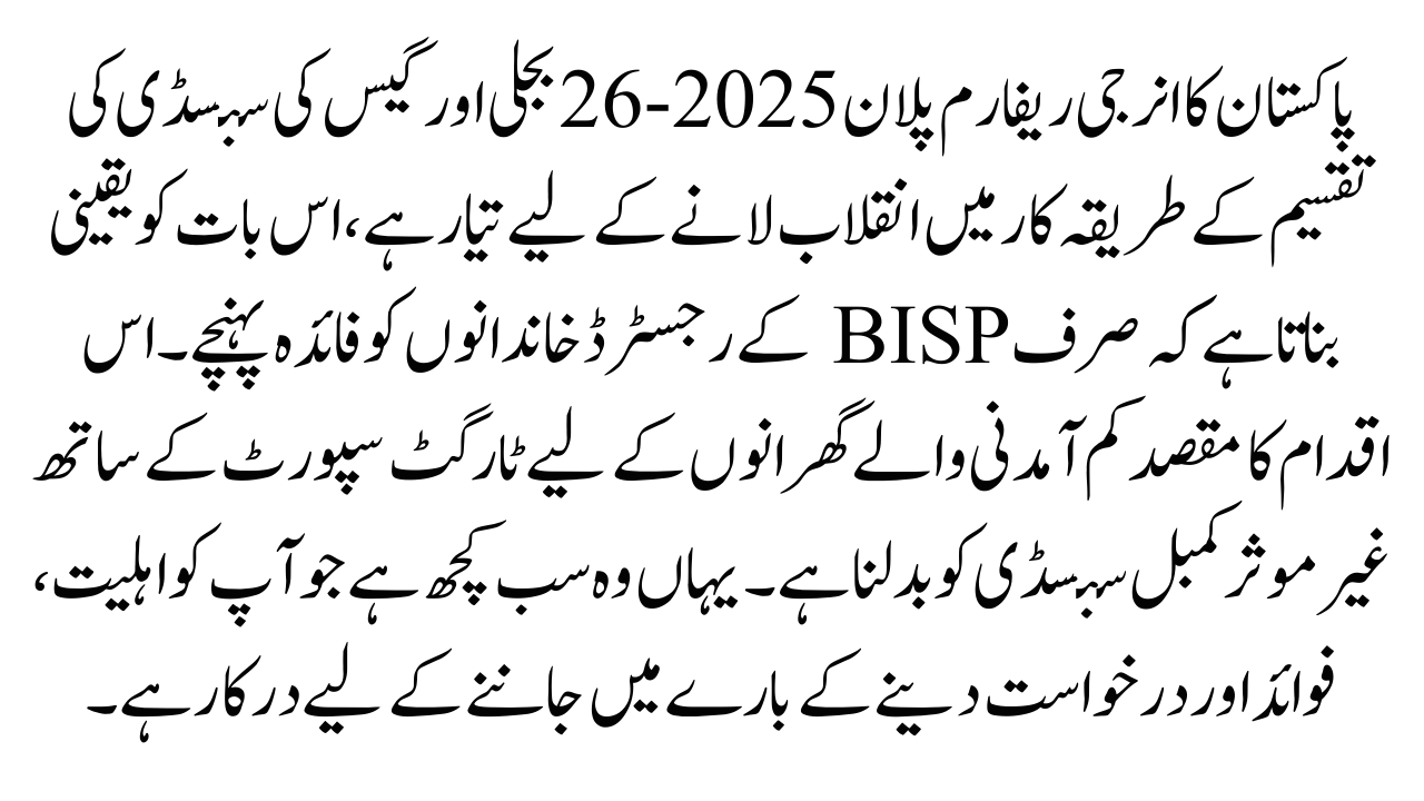 Energy Reform Plan 2025-26: Power & Gas Subsidies for BISP Families ...